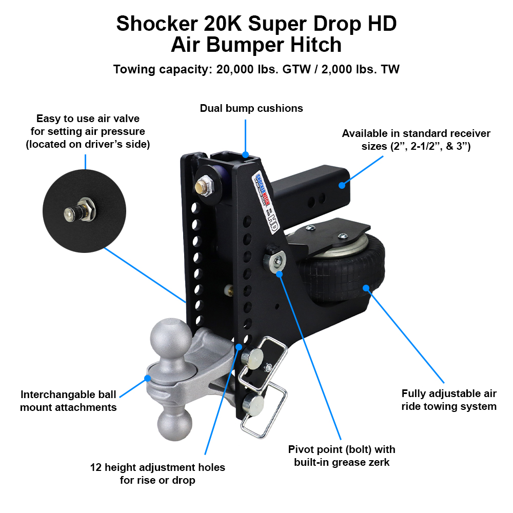 Shocker HD Max Black Super Drop Air Hitch (Build Your Own)